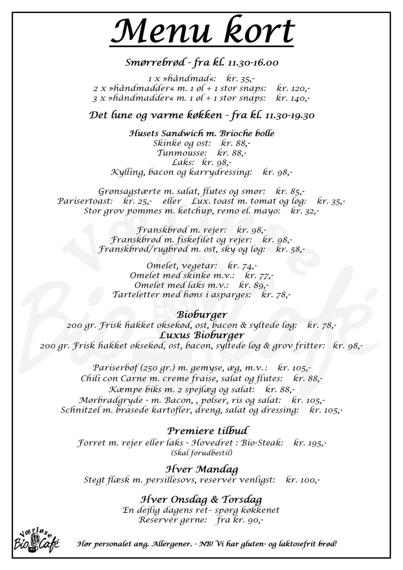 Menu kort | Værløse Bio